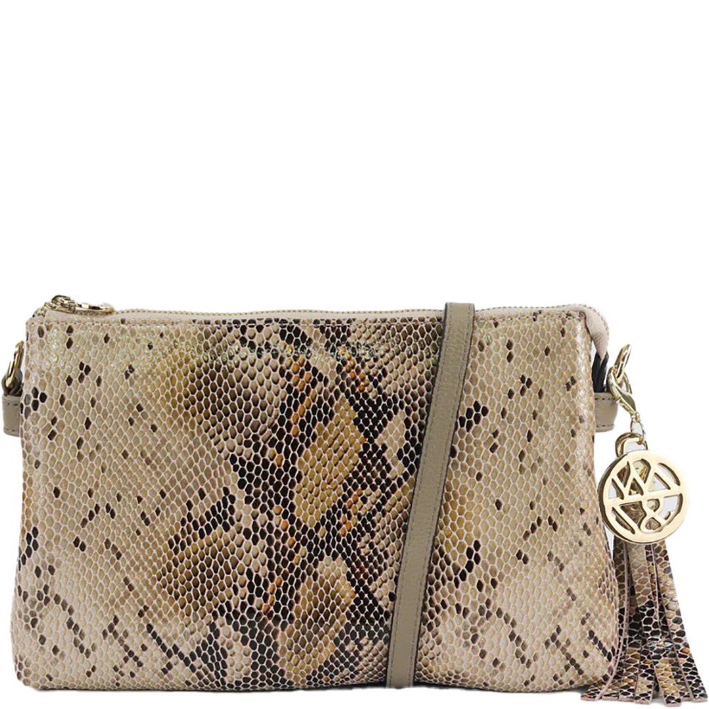 Ruby Sand Python Suede Clutch Crossbody - ShoeBeDoo