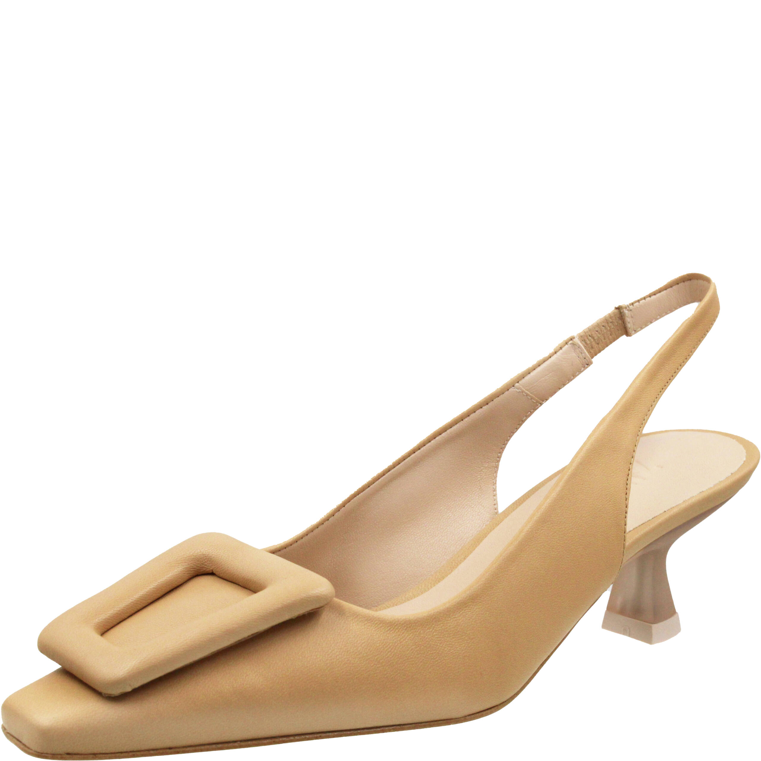 Zina Tan Leather Buckle Trim Pumps 2226A - ShoeBeDoo